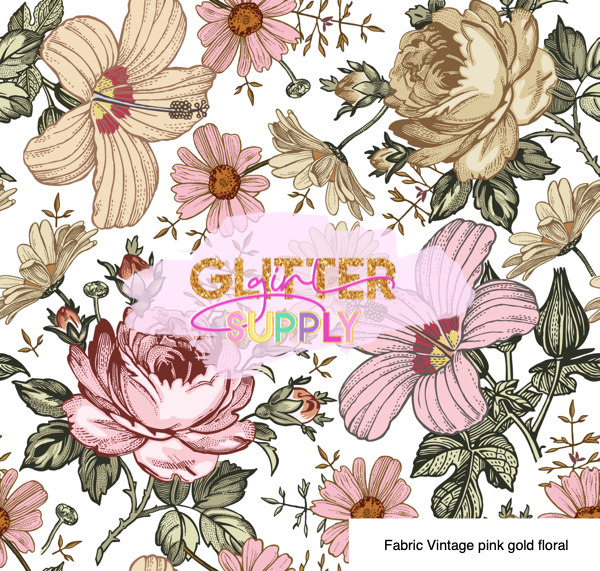 Fabric Vintage pink gold floral – Glitter Girl Supply