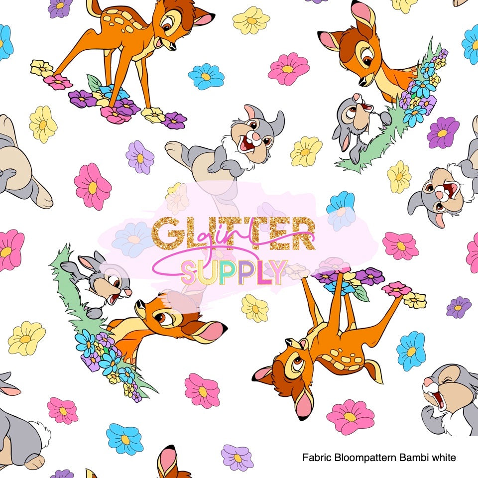 Fabric Bloompattern Bambi white – Glitter Girl Supply