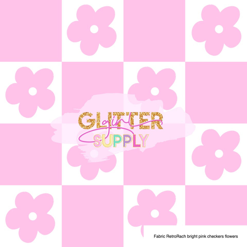 Fabric RetroRach bright pink checkers flowers – Glitter Girl Supply