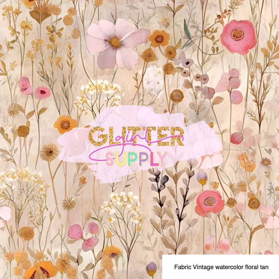 Fabric Vintage watercolor floral tan – Glitter Girl Supply