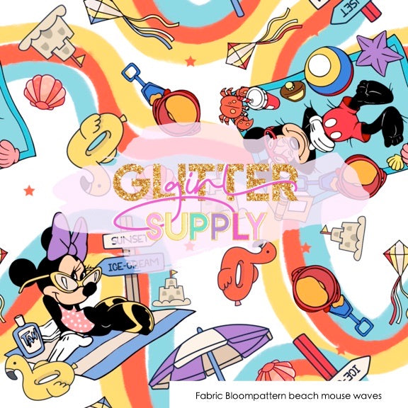 Fabric Bloompattern beach mouse waves – Glitter Girl Supply