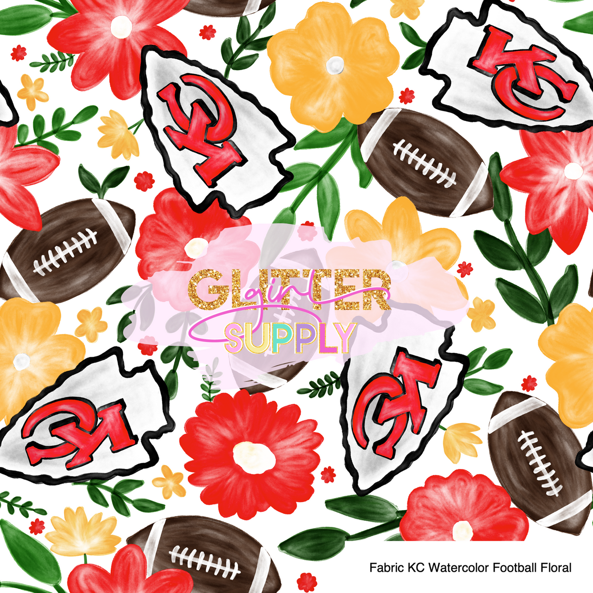 Fabric KC Watercolor Football Floral – Glitter Girl Supply