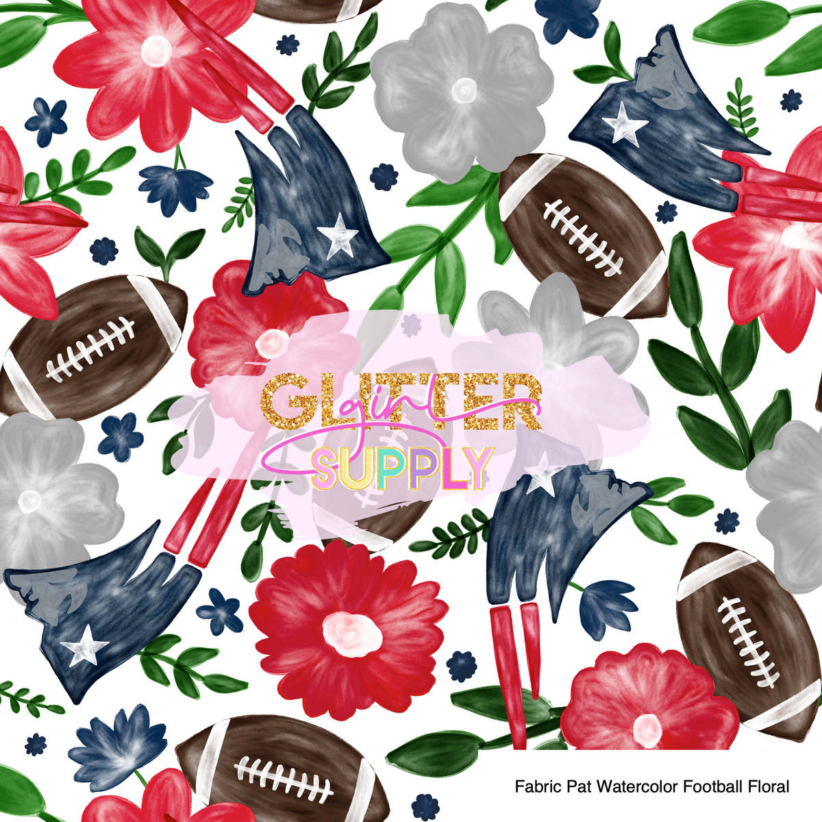 Fabric Pat Watercolor Football Floral – Glitter Girl Supply