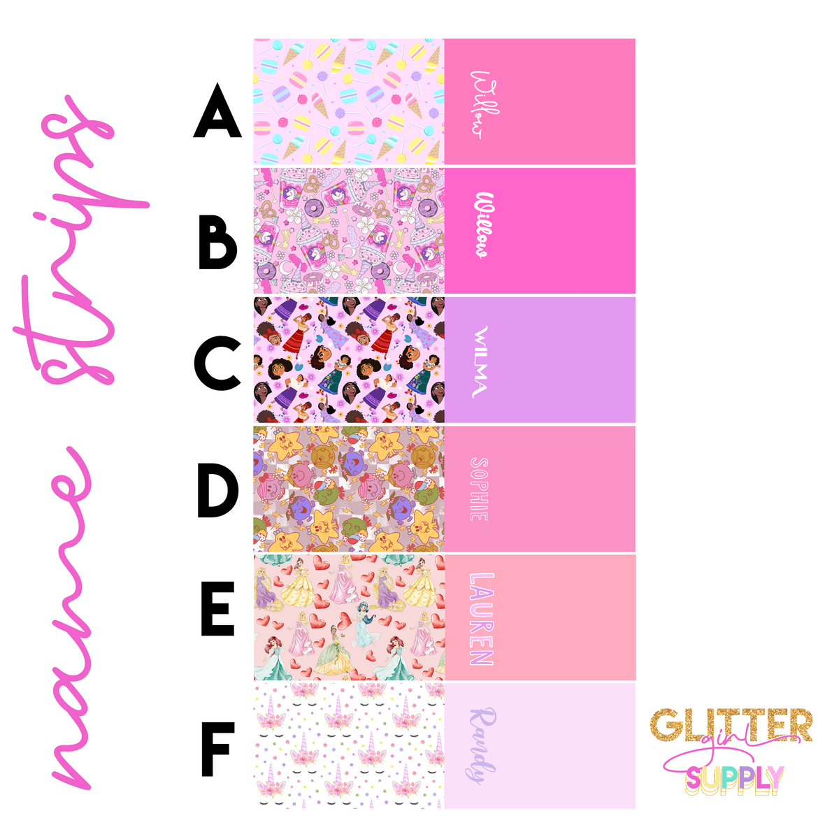 Girly Personalized fabric bow STRIPS – Glitter Girl Supply
